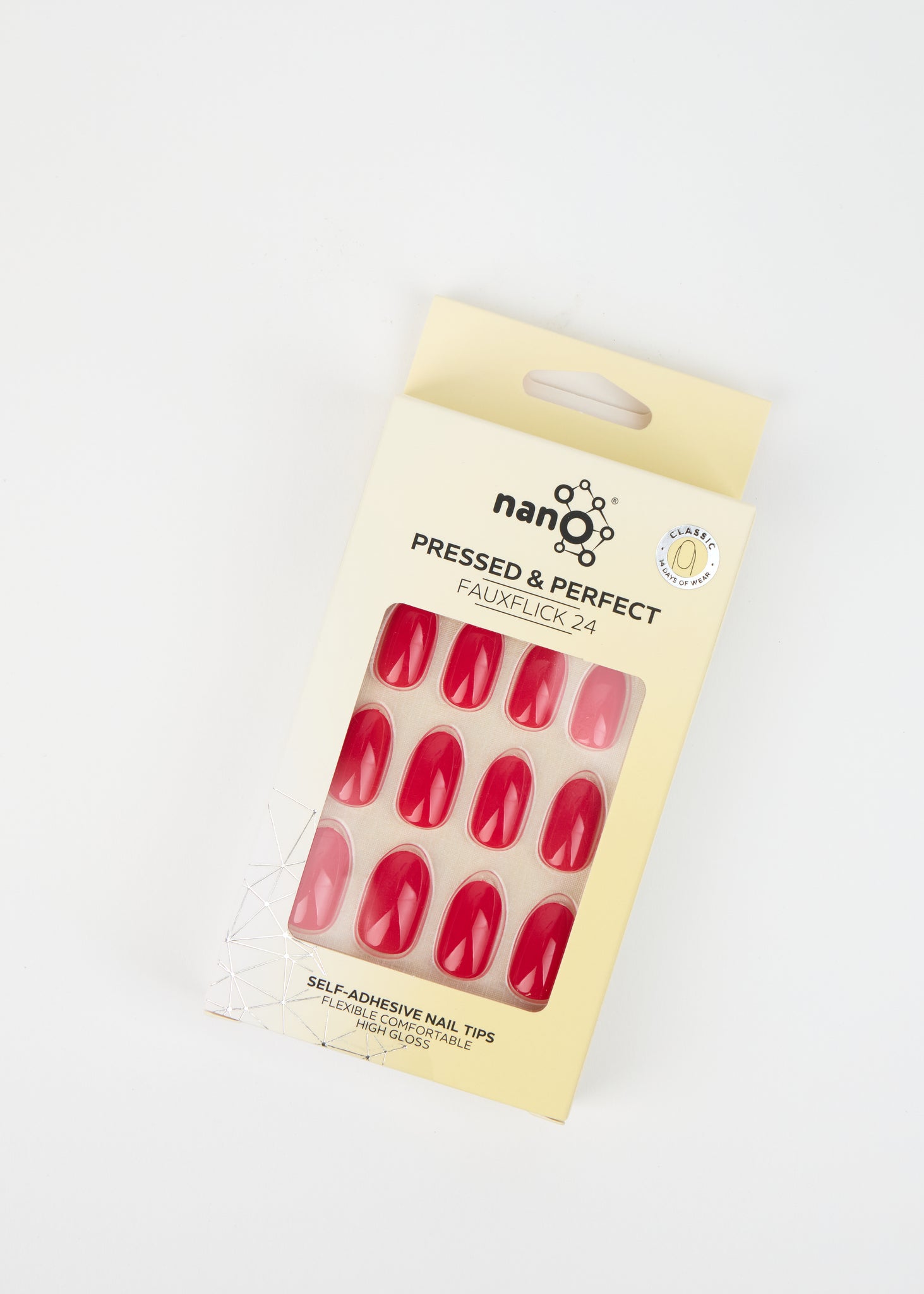 Nano® Passion Red Pressed on Nails | Self-Adhesive Red Fake Nails Set